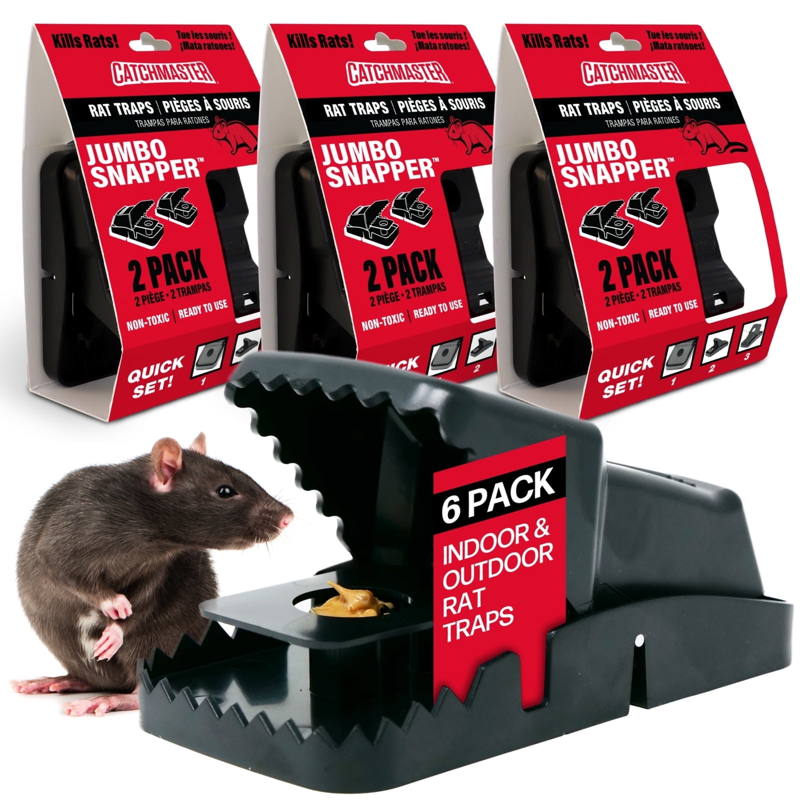 Catchmaster Snapper Jumbo Rat Trap 6-Pk, Rat Traps Indoor for Home ...