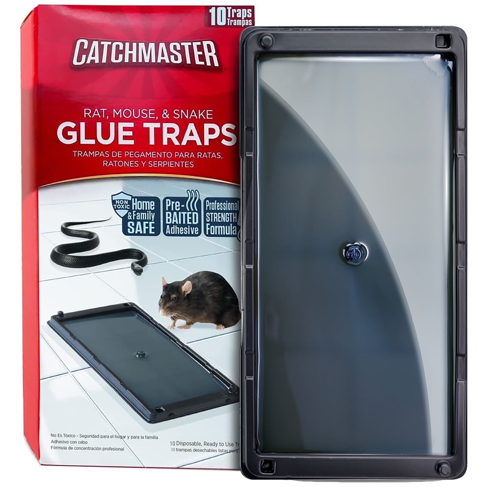 Catchmaster Rat, Snake & Mouse Traps 10Pk, Pre-Baited Glue Trap, Pest ...