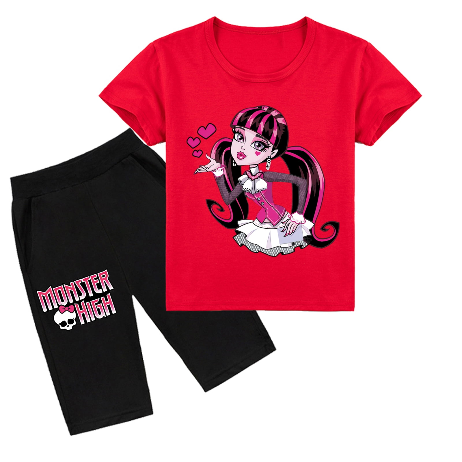 Catchy Kids Summer Outfit Monster High Print on Cotton Tee Shorts A ...