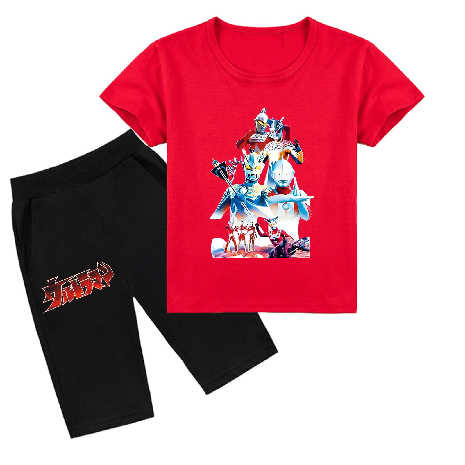 Catchy Kids' Summer Outfit: Ultraman Print on Cotton Tee & Shorts, A ...