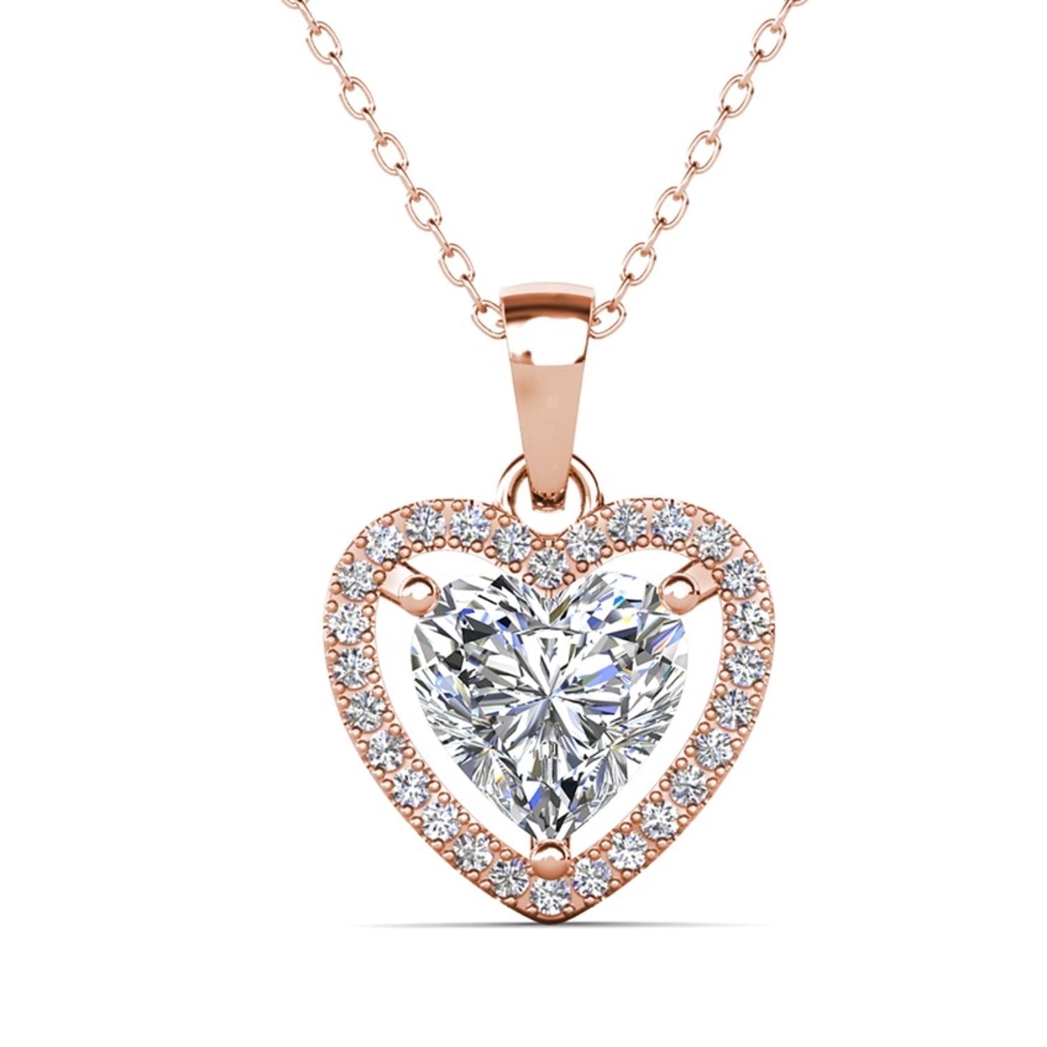 "Cate & Chloe Amora 18k Rose Gold Heart Pendant Necklace, Simulated ...