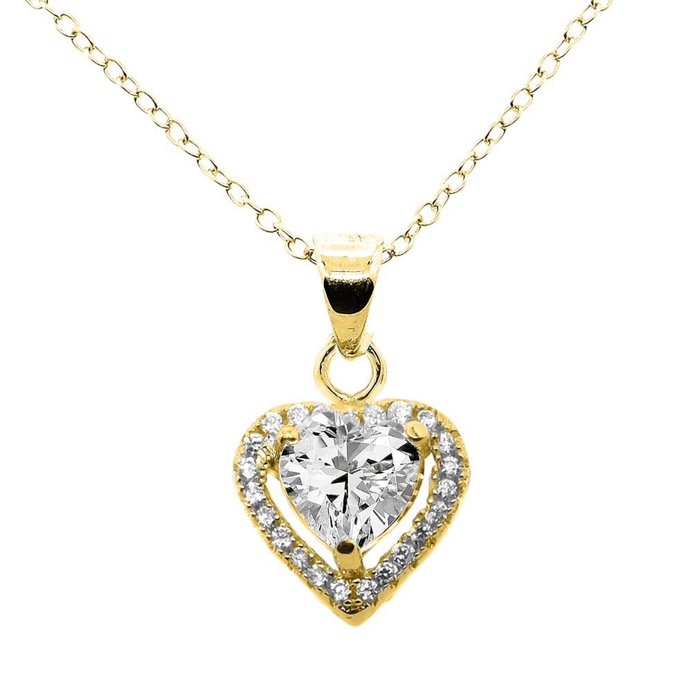 Cate & Chloe Amora 18k Yellow Gold Plated Pendant Necklace | Halo Heart ...