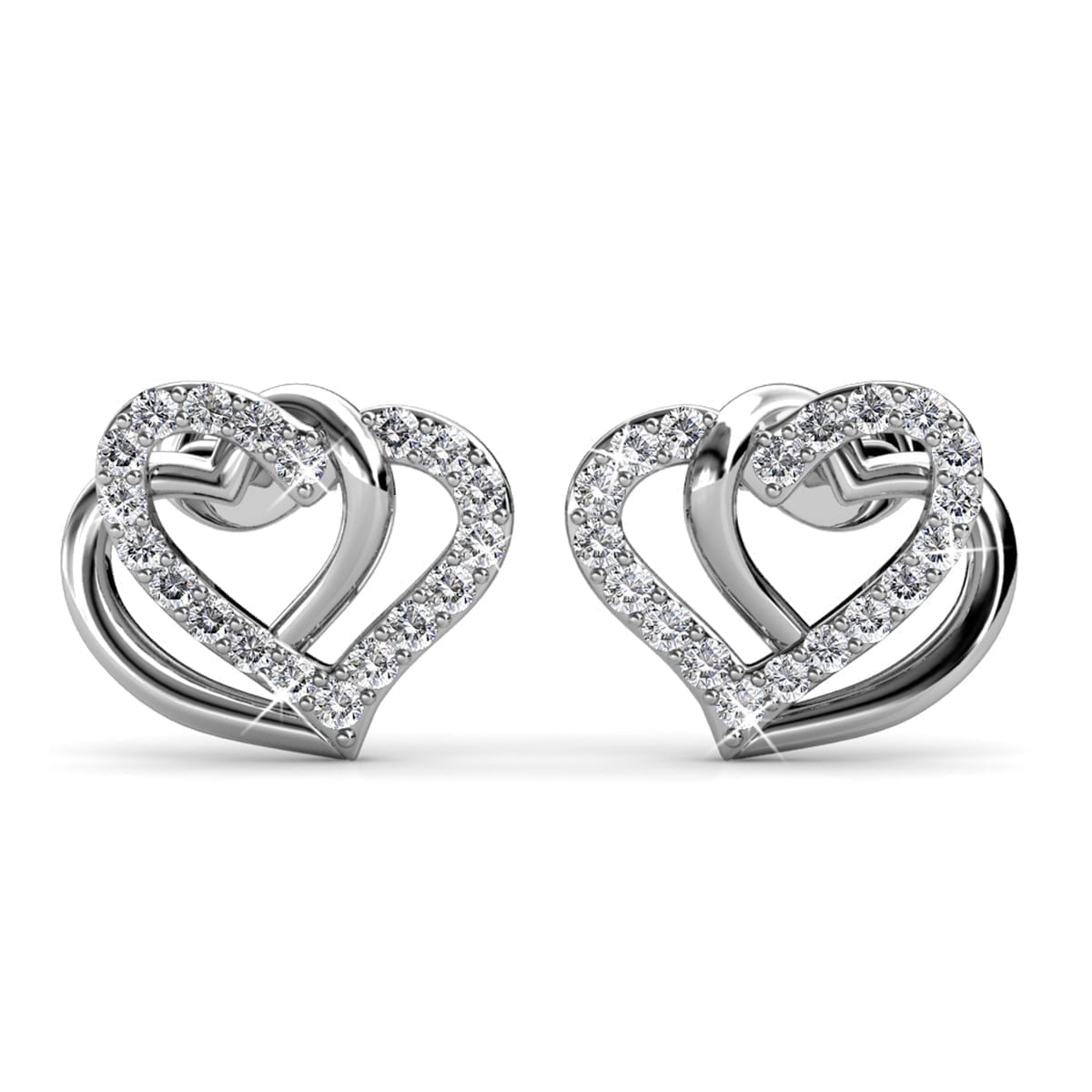 Cate & Chloe Angela 18k White Gold Plated Double Heart Earrings with ...