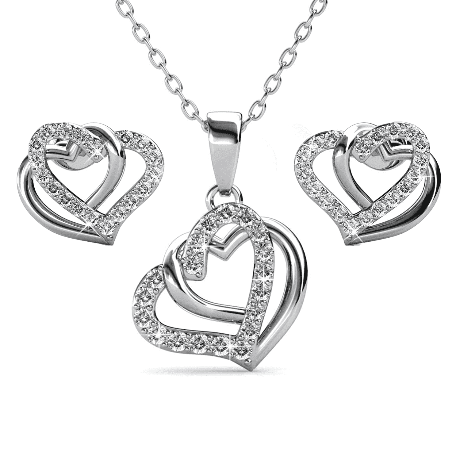 Cate & Chloe Angela 18k White Gold Plated Double Heart Jewelry Set with ...