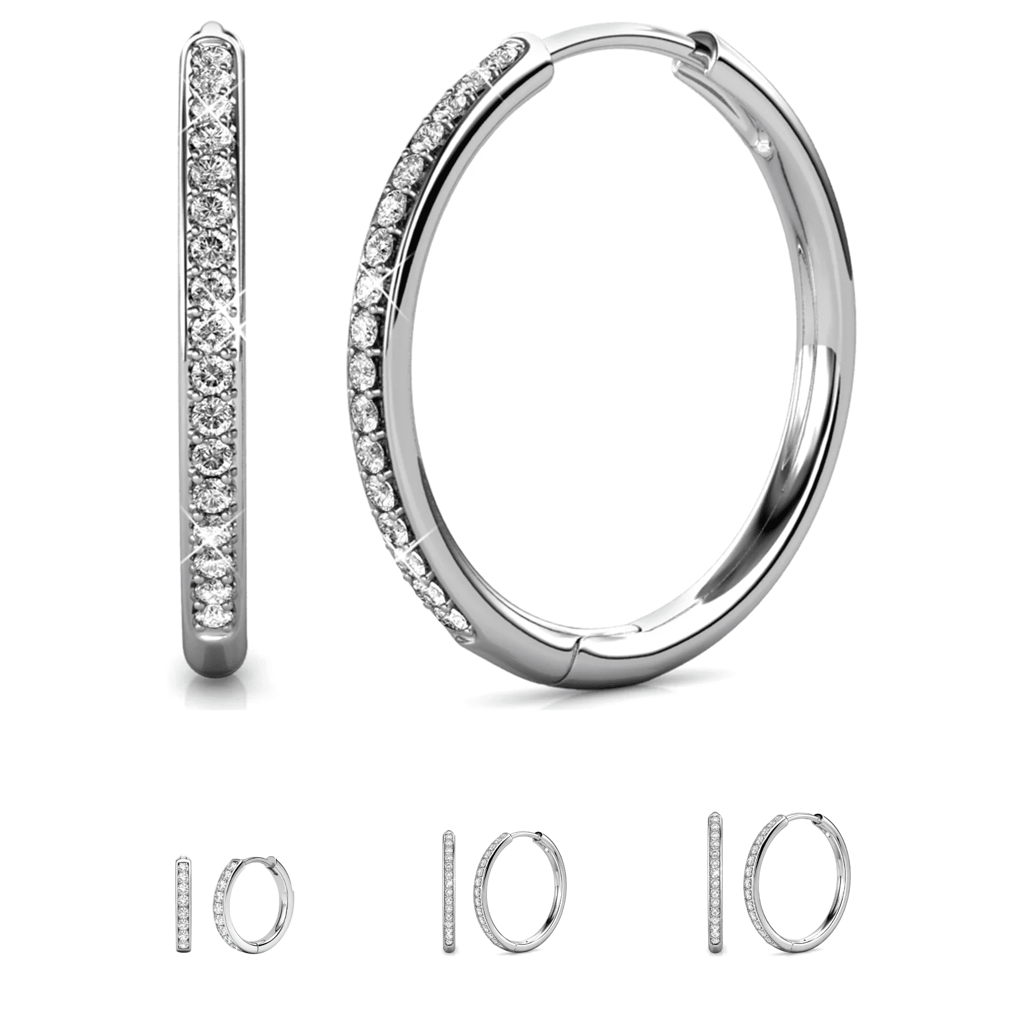 Cate & Chloe Bianca 18k White Gold Plated 25mm Hoop Earrings, Swarovski ...