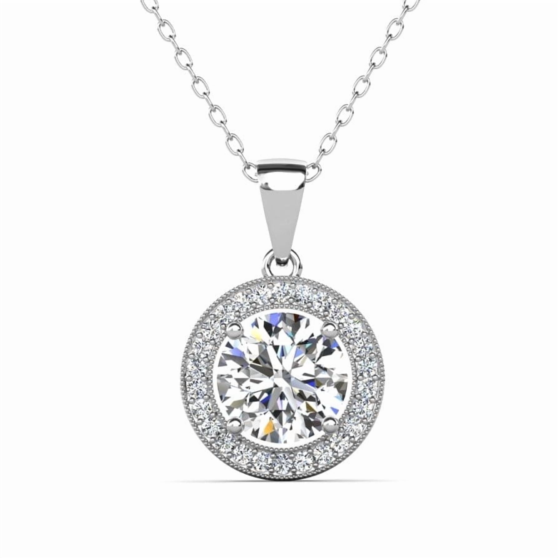 Cate & Chloe White Gold Plated Halo Pendant Necklace with Simulated ...