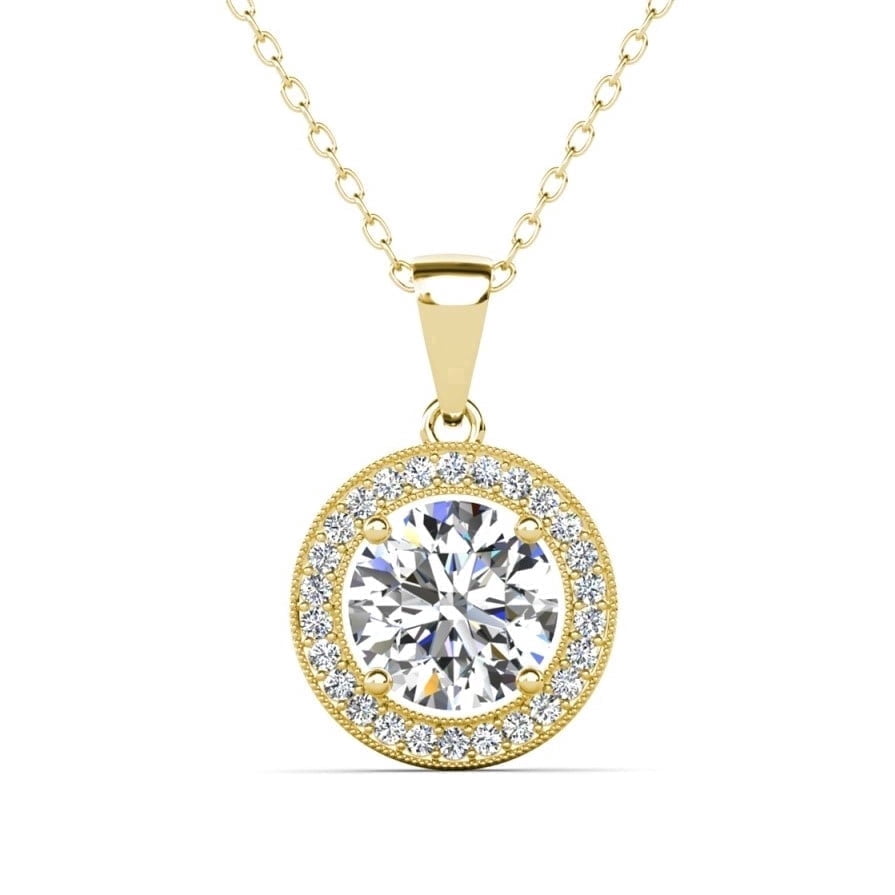 Cate & Chloe Yellow Gold Plated Halo Pendant Necklace with Simulated ...