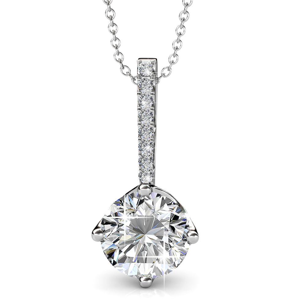 1/4 Carat T.G.W. White Round-Cut CZ and Dancing Swarovski Crystal Sterling Silver Square Fashion ...