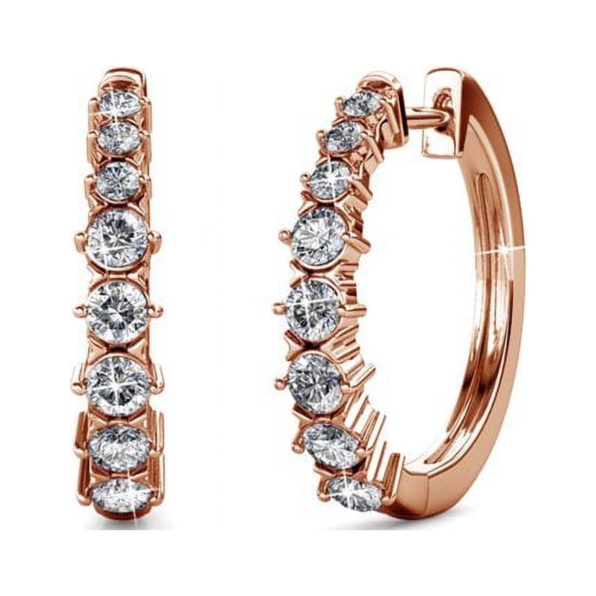 Cate & Chloe Claire 18k Rose Gold Plated Hoop Earrings with Swarovski Crystals Gift for Women ...