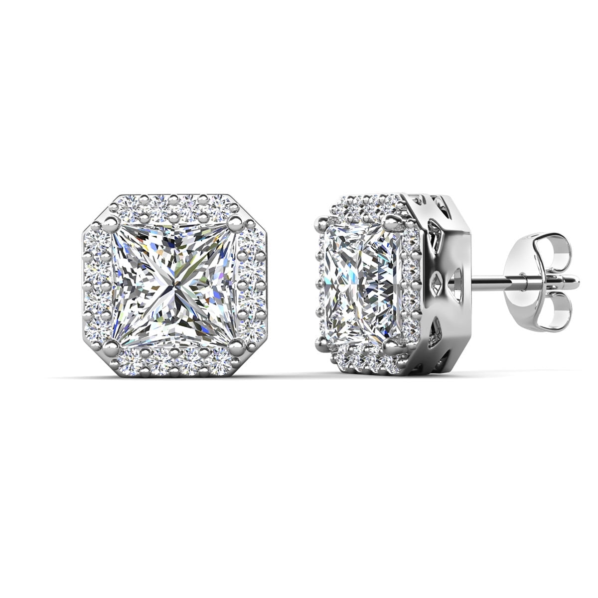 Cate & Chloe Estelle 18k White Gold Plated Stud Earrings with Simulated ...