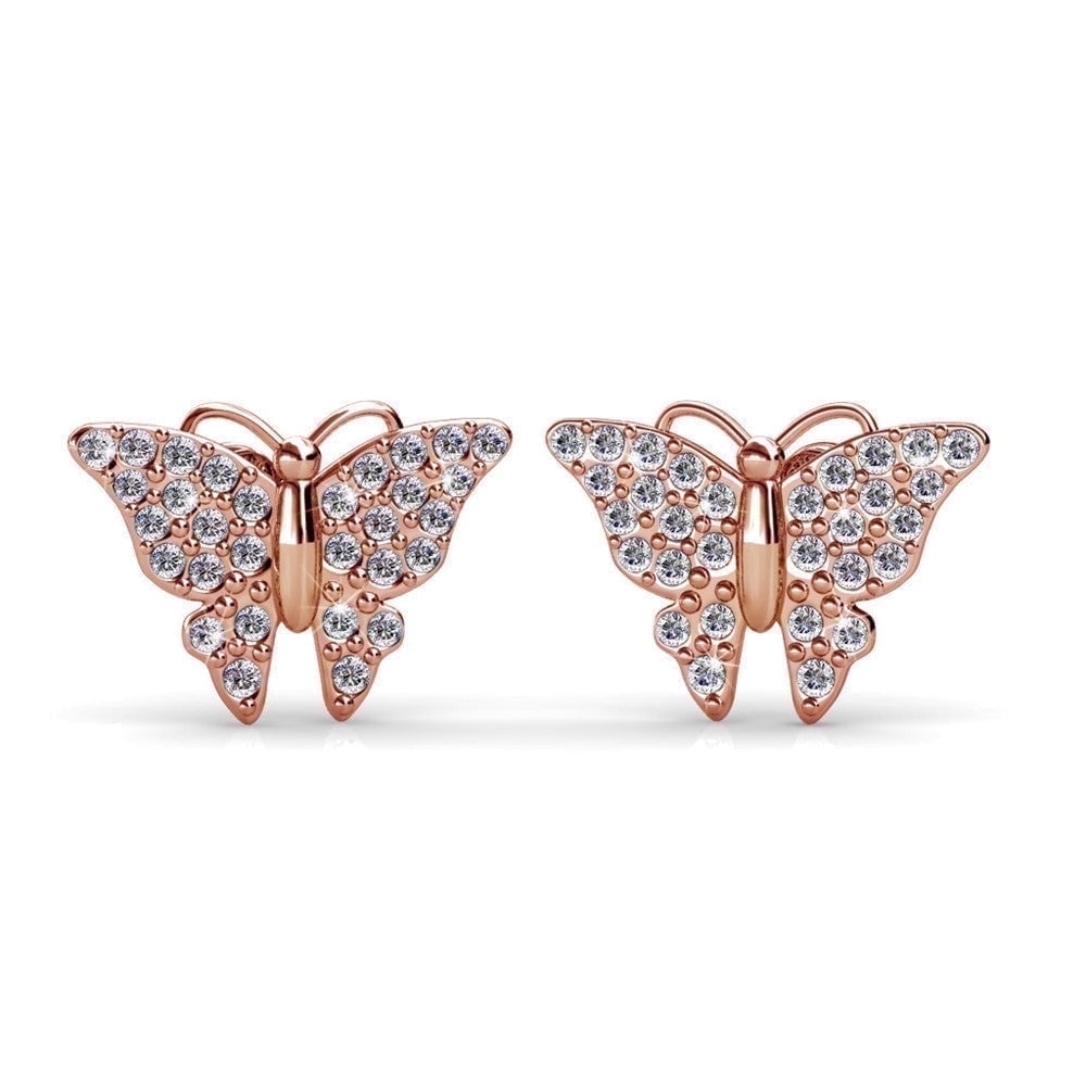 Cate & Chloe Everlee 18k Rose Gold Butterfly Stud Earrings, Swarovski ...