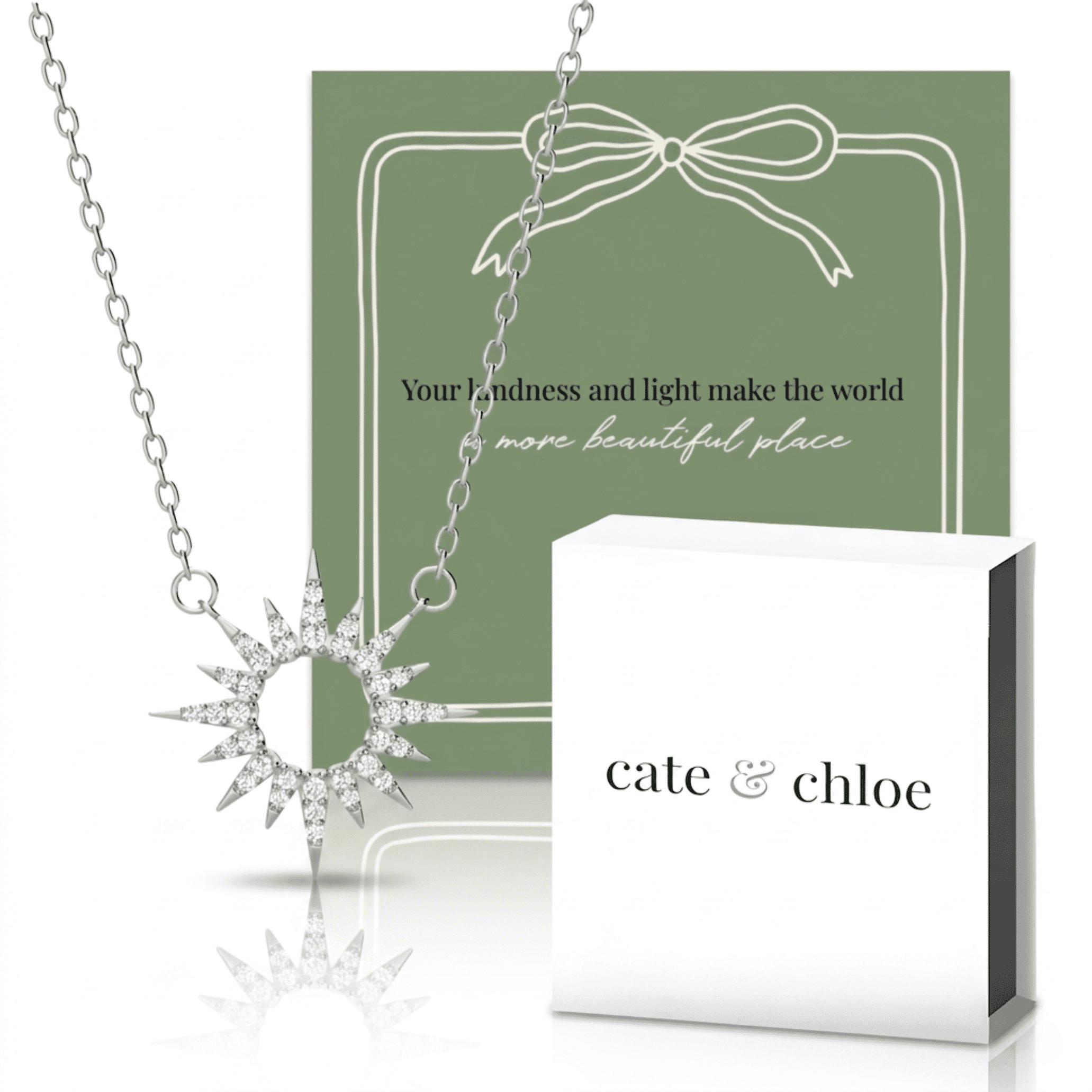 Cate & Chloe Evie 18k White Gold Plated Sun Pendant Necklace & Kindness ...