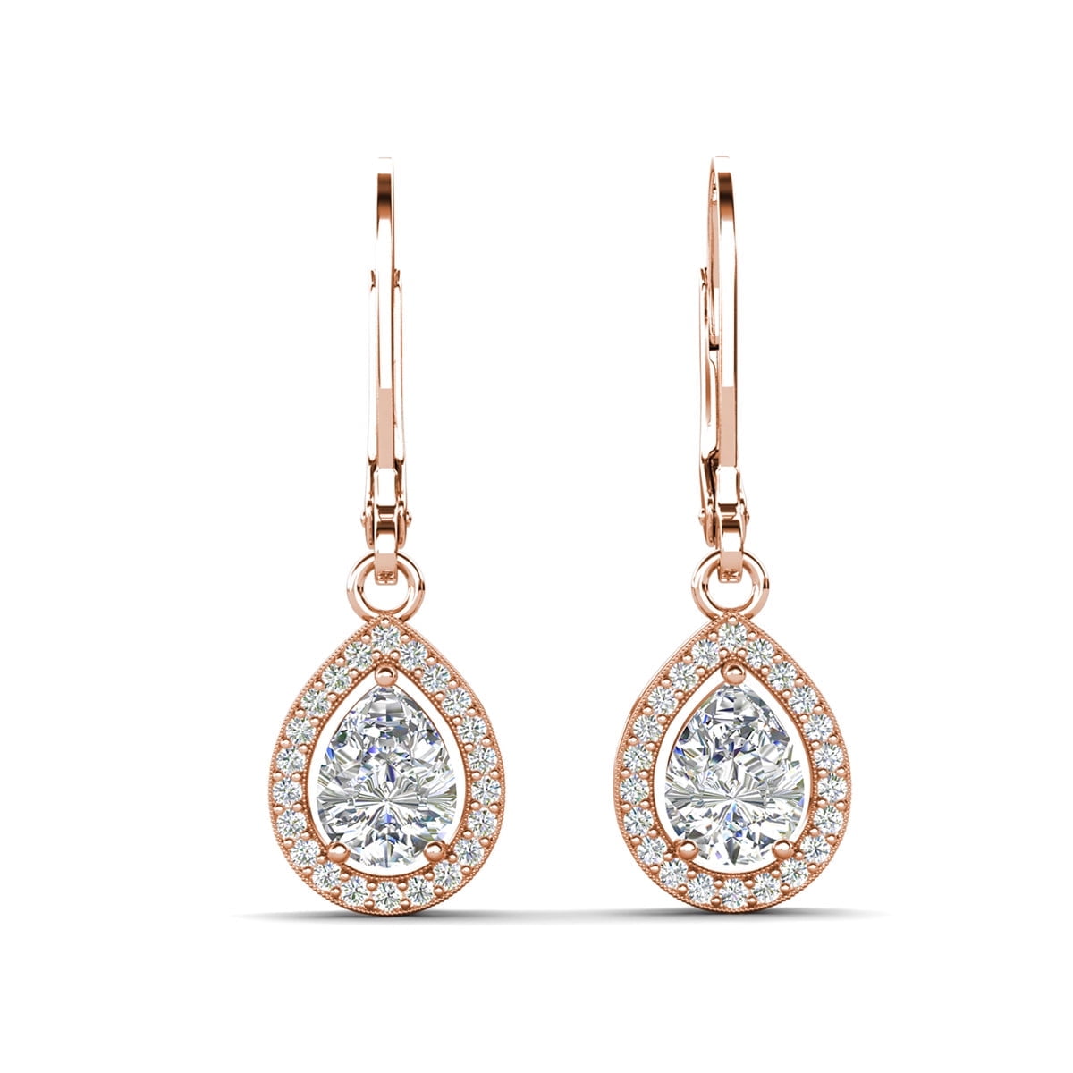 Cate & Chloe Izzy 18k Rose Gold Plated Drop Earrings | AAA+ Grade CZ Crystal Teardrop Earrings ...