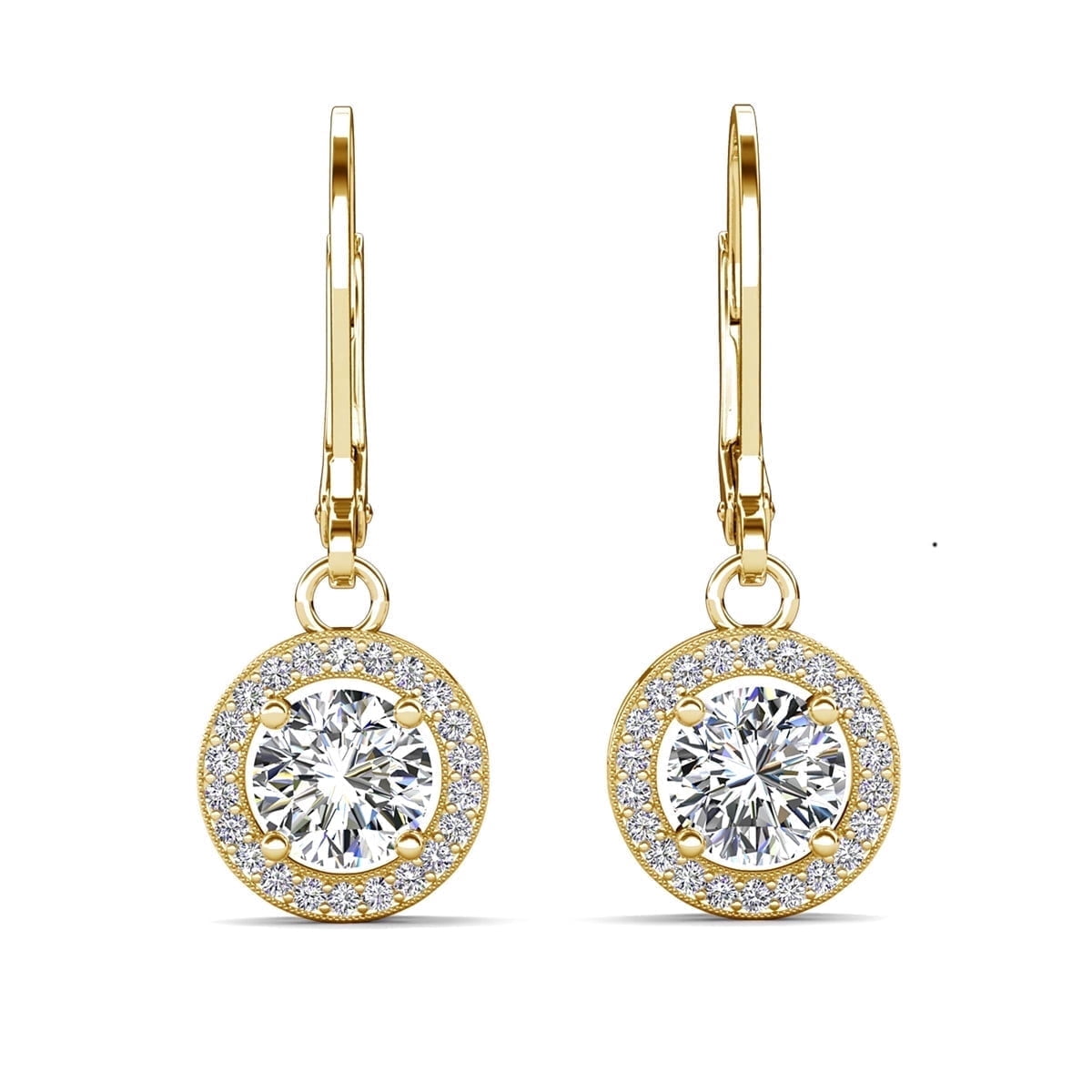 Cate & Chloe Juliana 18k Yellow Gold Plated Halo Drop Earrings ...