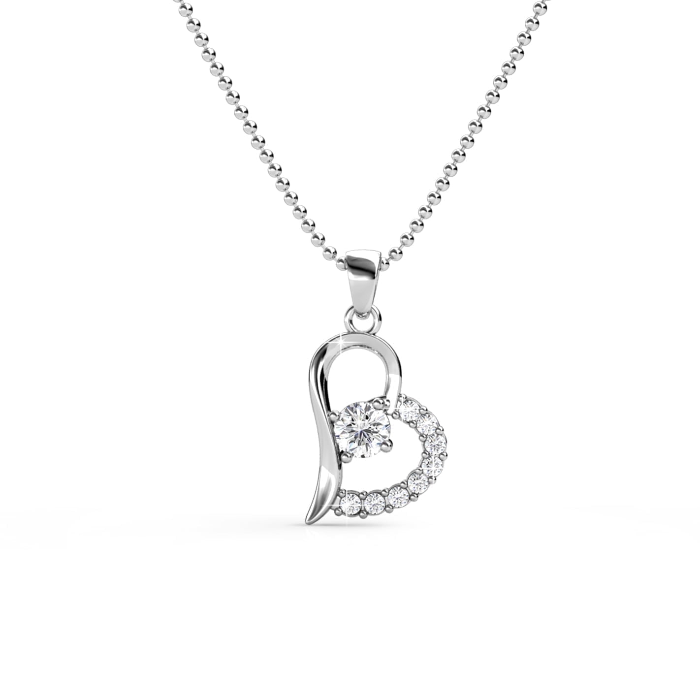 Cate & Chloe Laila Necklace, 18k White Gold Plated, Heart Pendant ...