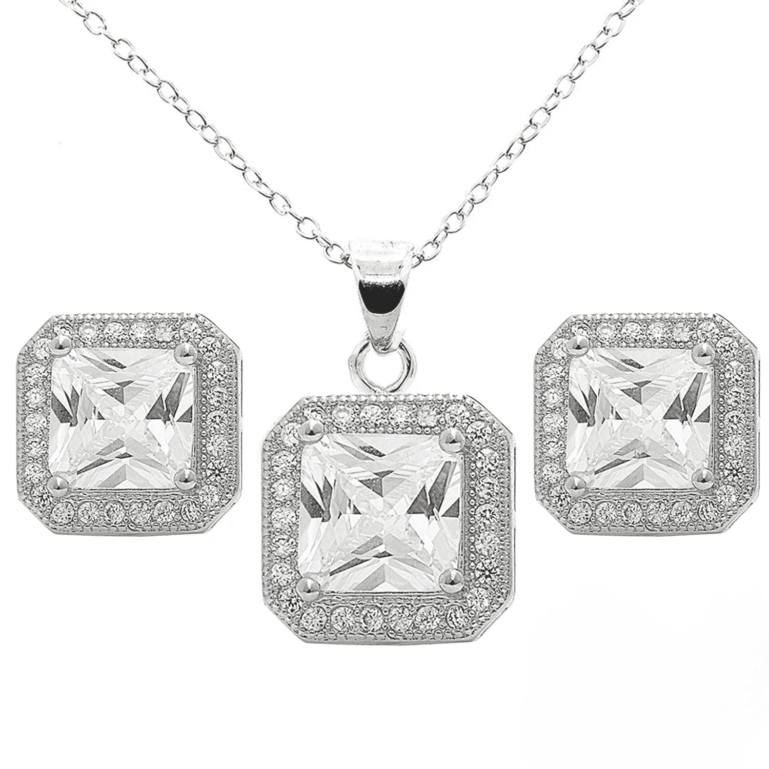 Cate & Chloe Londyn 18k White Gold Plated Silver Jewelry Set with ...