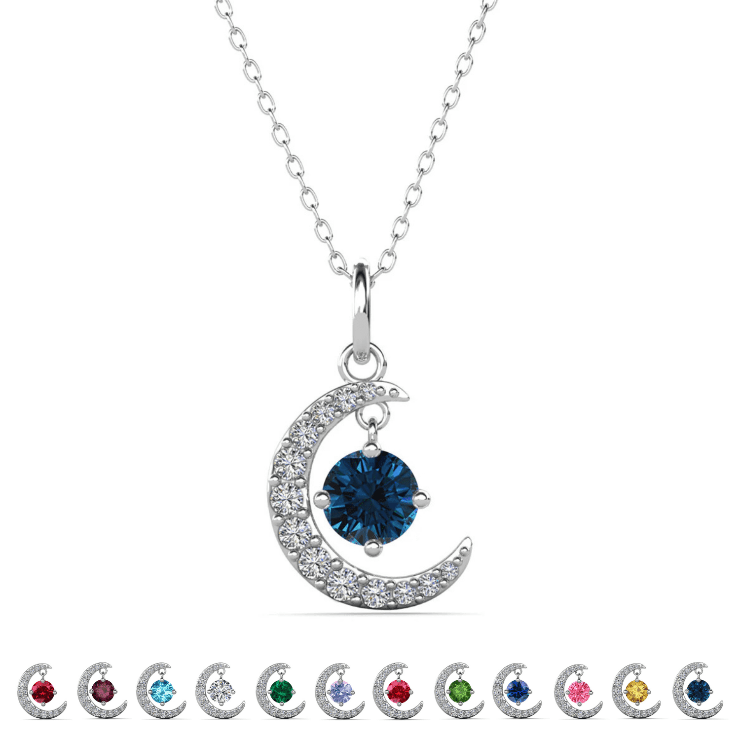 Cate & Chloe Luna 18k, Round Swarovski Crystals Necklace, December ...