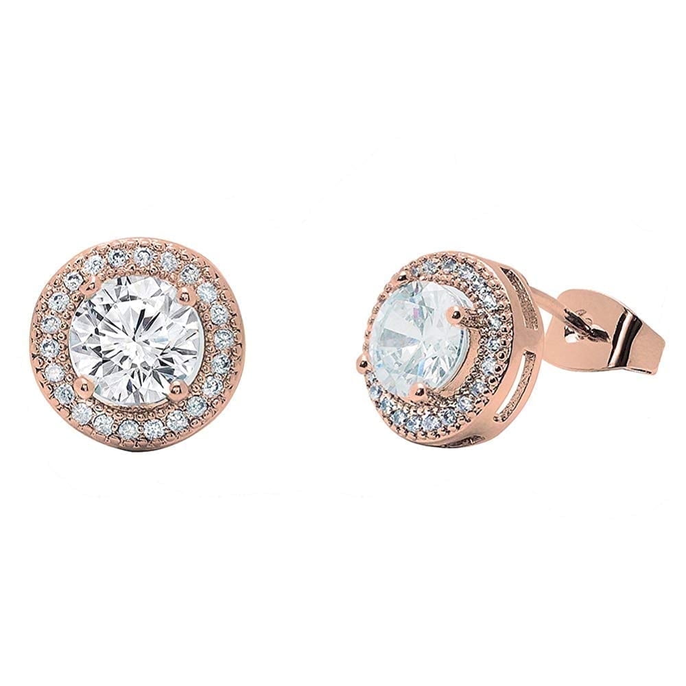 Cate & Chloe Mariah 18k Rose Gold Halo Stud Earrings with Simulated ...
