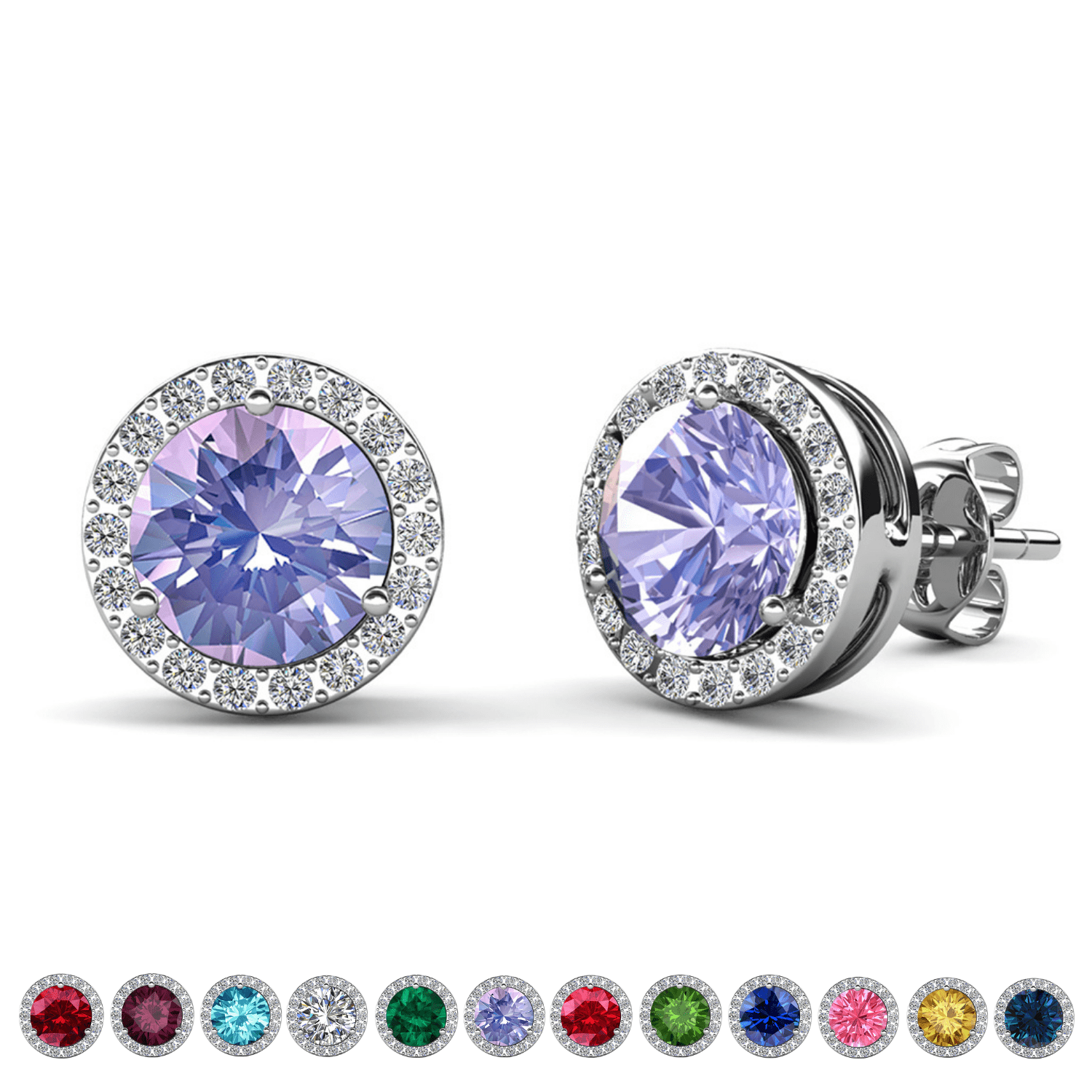 Cate & Chloe 18k White Gold Plated Halo Earrings with Round Cut Crystal ...