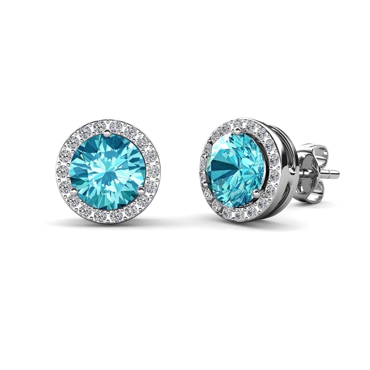 Cate & Chloe 18k White Gold Plated Birthstone Earrings, Round Crystal ...