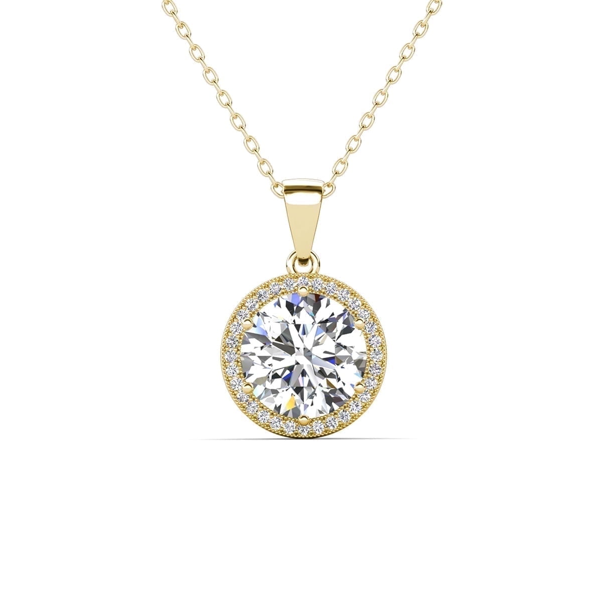 Cate & Chloe Sophia Halo Necklace with 18k Yellow Gold Plated Simulated ...