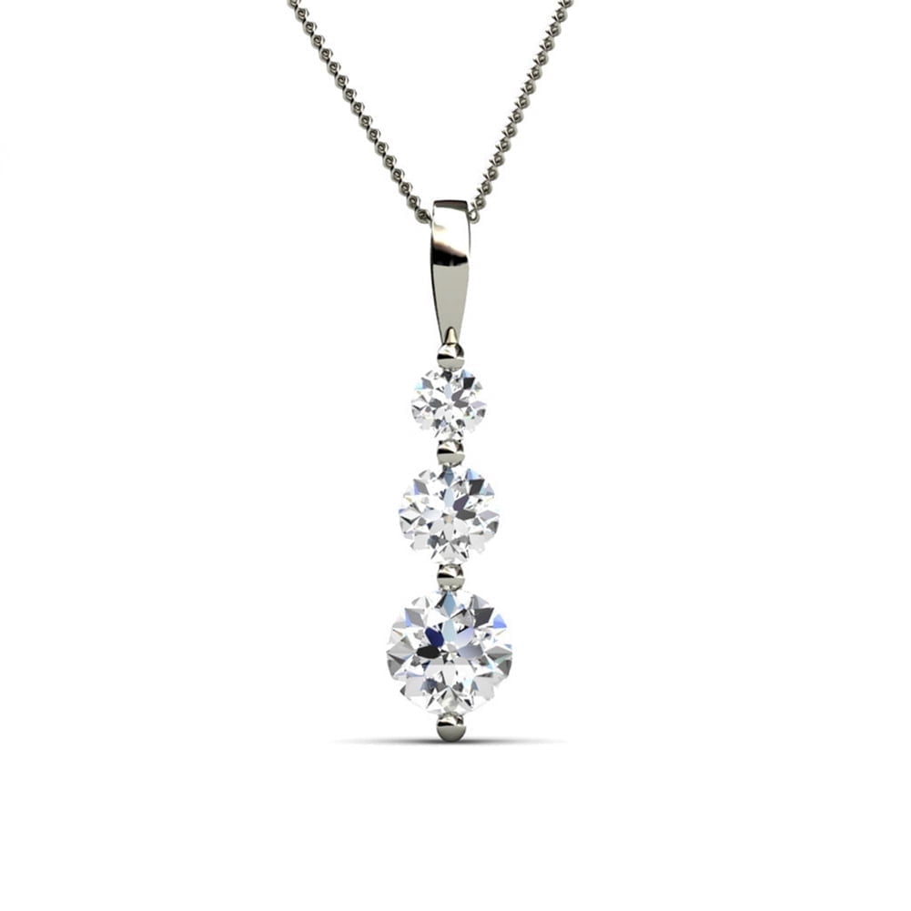 Cate & Chloe Willow 18k White Gold Plated Necklace, 3-Stone Pendant ...