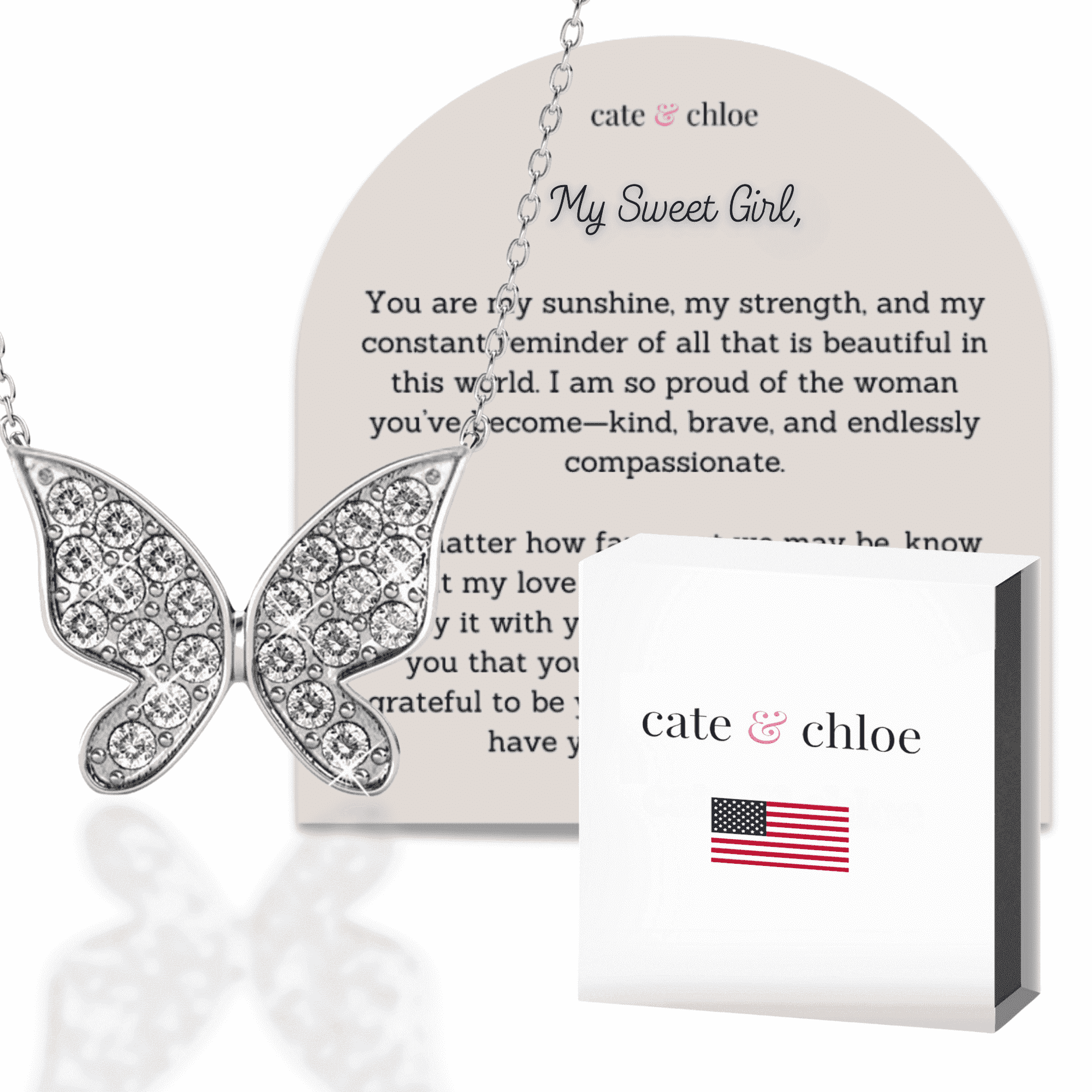 Cate & Chloe Yuenen 18k White Gold Plated Butterfly Necklace with ...