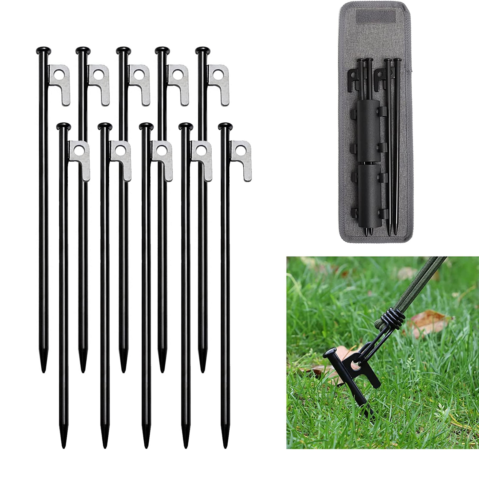 Catekro 11.8 inch Black Stakes for Tents and Blankets, 10 Pack, with ...