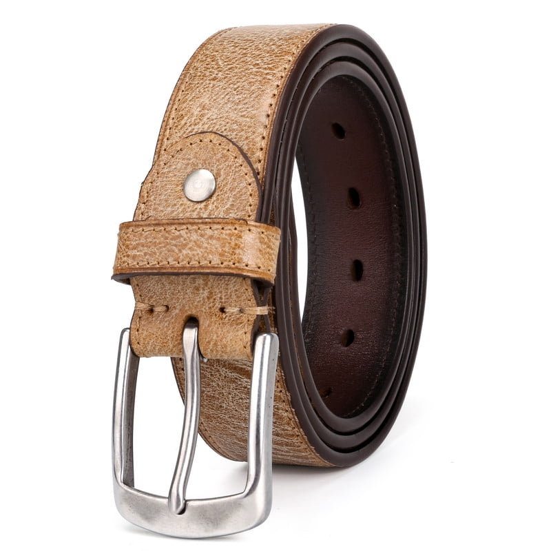 Catelles Khaki Genuine Leather Distressed Belt Metal Pin Buckle Durable ...