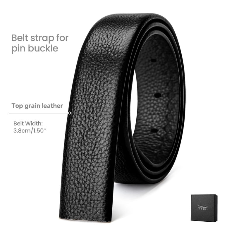 Catelles Men's Black Top Grain Leather Belt Strap Classic Pin Buckle ...