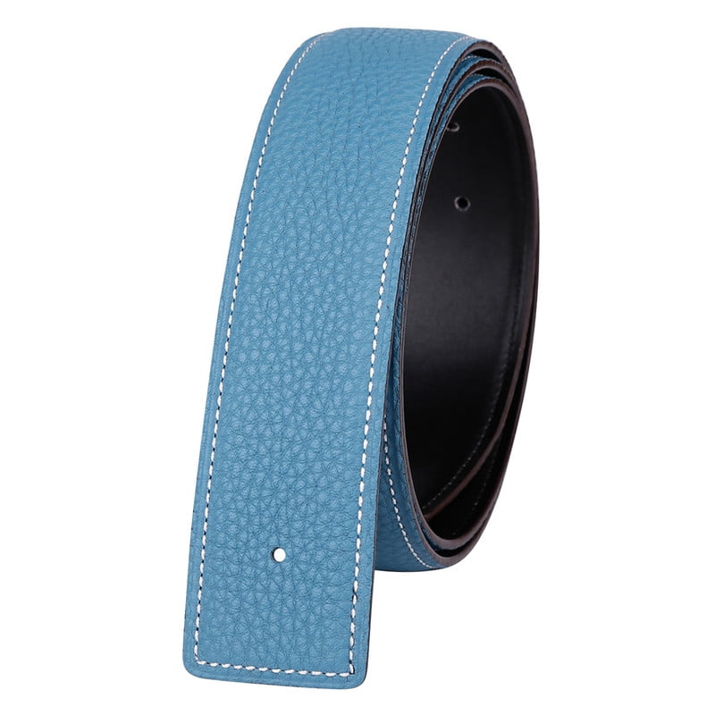 Catelles Men's Blue Litchi-Texture Genuine Leather No-Head Belt Strap,1 ...