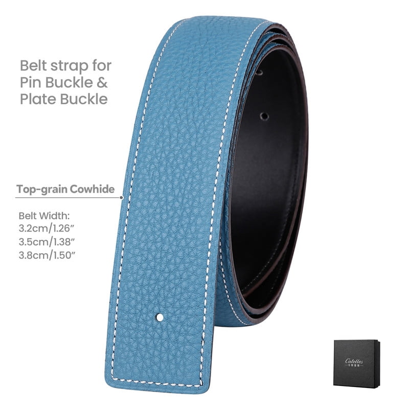 Catelles Men's Blue Litchi-Texture Genuine Leather No-Head Belt Strap,1 ...