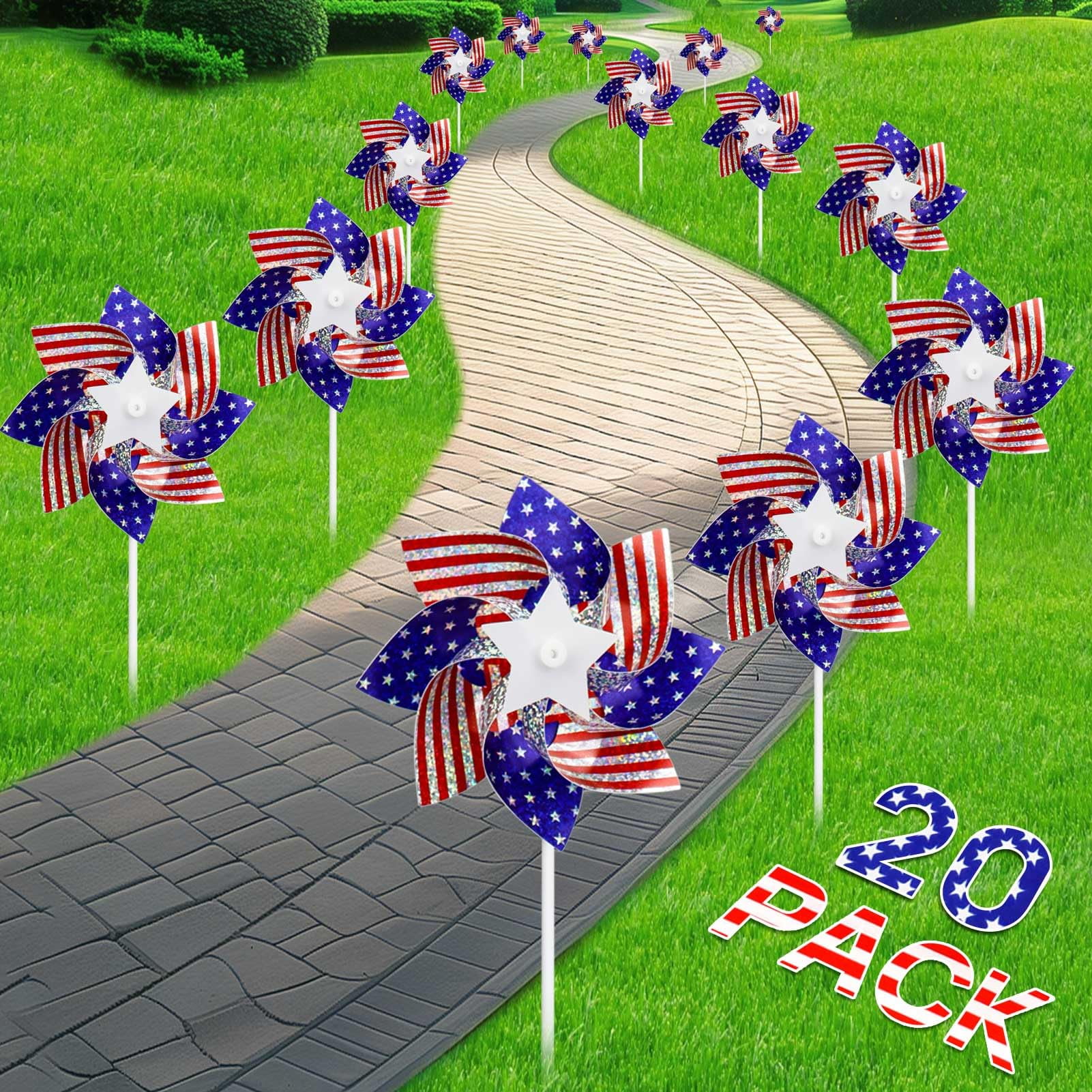 Catephe 4th of July Decorations Outdoor,Garden Reflective Pinwheels,20 ...
