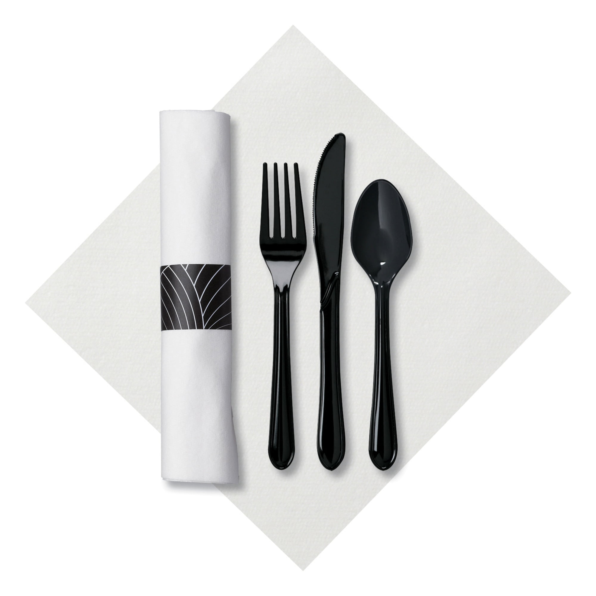 CaterWrap Pre-Rolled Cutlery, Mystic Linen-Like Napkin, Black/White ...