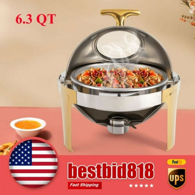 Catering Stainless Steel Chafing Dish Buffet Set Visible Roll Top Cover 6.3 QT - Walmart.com