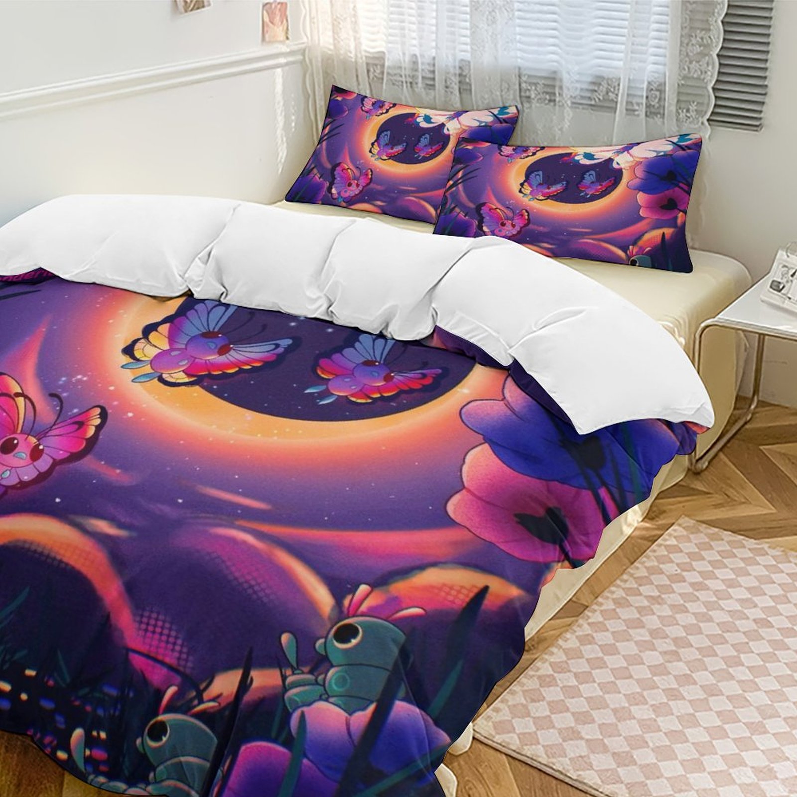 Caterpie Bed Duvet Cover Funny Anime Cartoon Bedding Sets Lightweight 3 ...