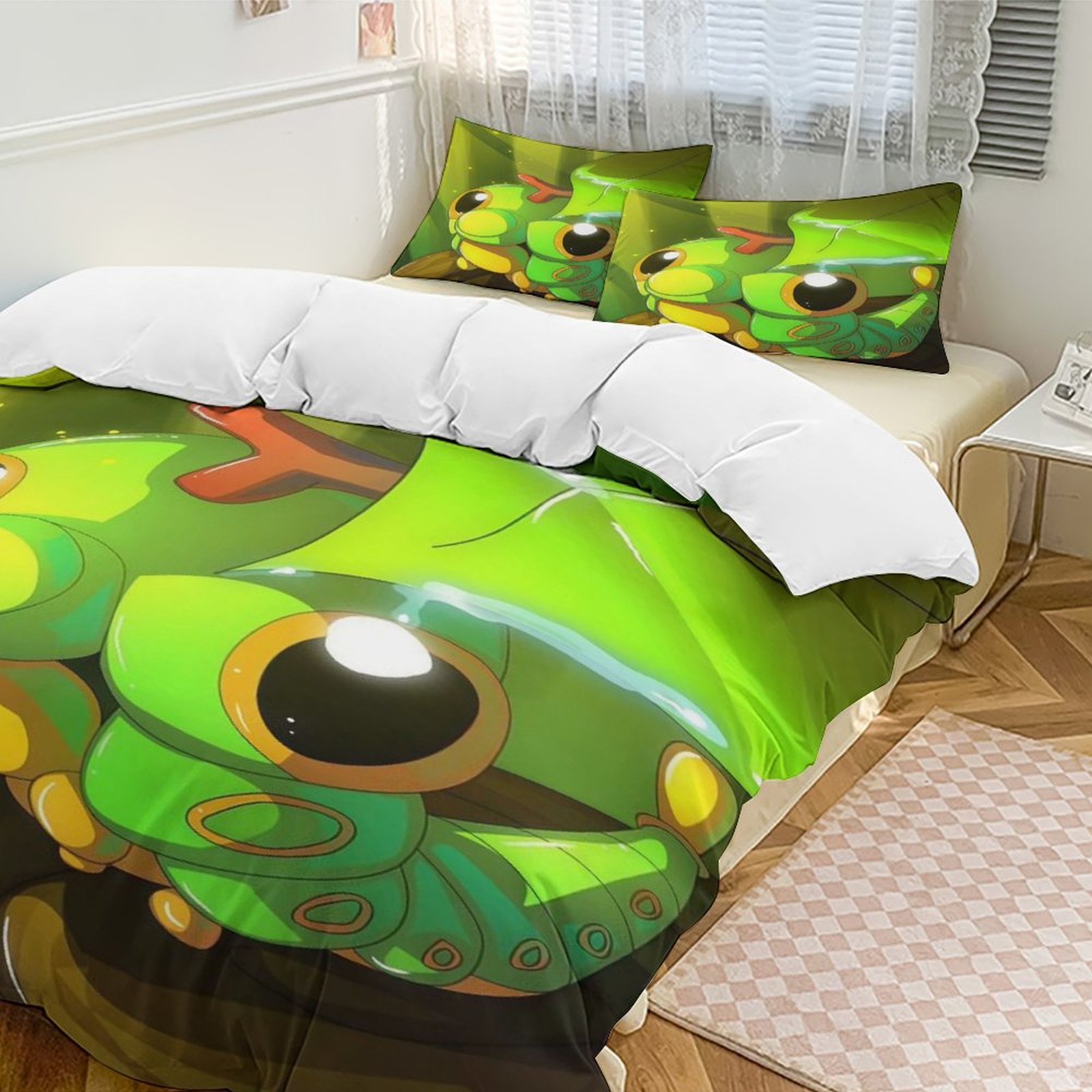 Caterpie Bed Duvet Cover Funny Anime Cartoon Bedding Sets Lightweight 3 ...
