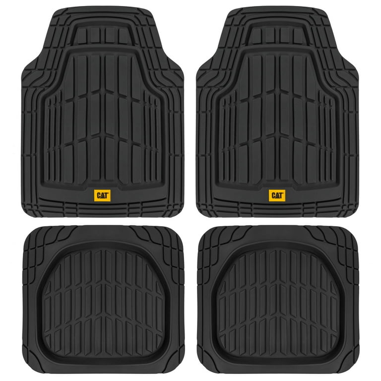 Cat ToughRide Heavy Duty 4 Piece Rubber All Season Floor Mats for Car Truck Van SUV Black Premium Trim to Fit Car Floor Mat All Weather Deep Dish Automotive Floor Mats Total