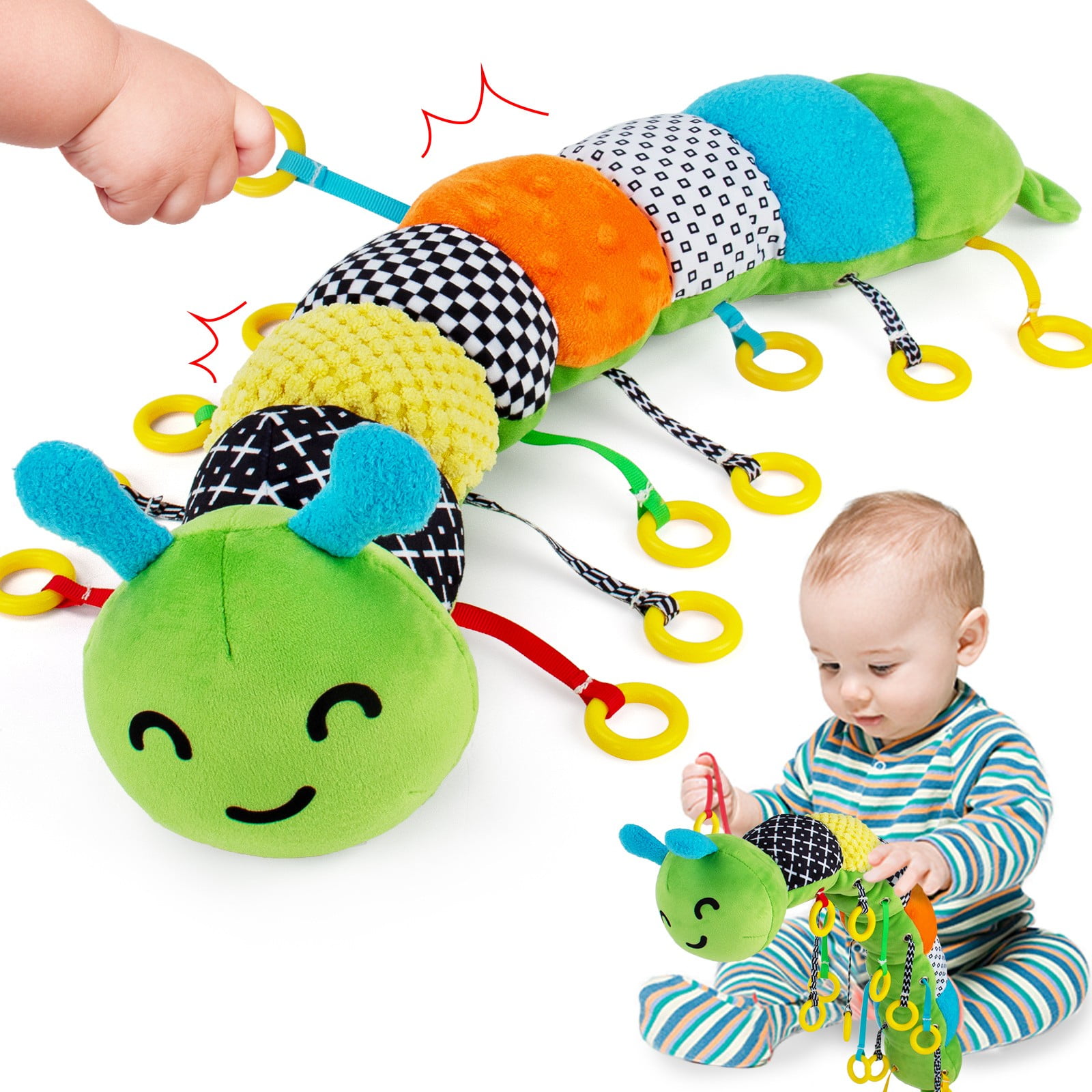 Caterpillar Sensory Plush Pull String Toys for Baby Toddlers,Montessori ...