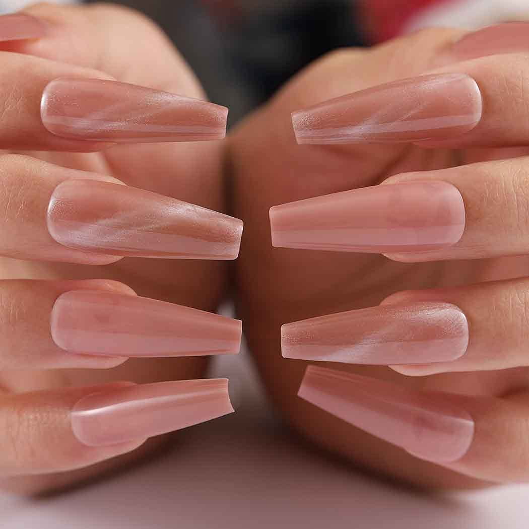 Cateye Glossy Extra Long Fake Nails Ballerina Acrylic Press on Nails ...