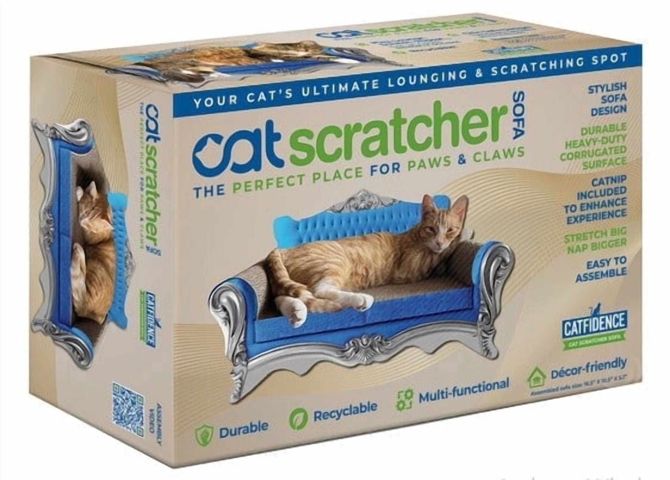 Catfidence Cat Scratcher Sofa with Catnip, Corrugated Cardboard Cat ...