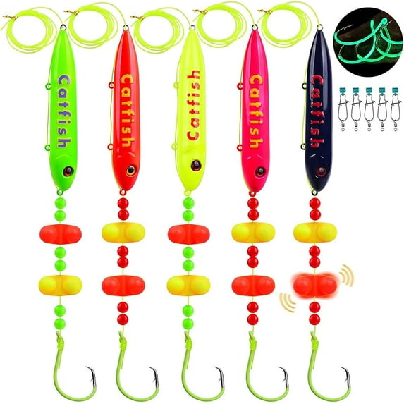 Catfish Fishing Rigs - Bank Fishing Set with 5pcs/Set, 6/0, 8/0, 10/0 ...