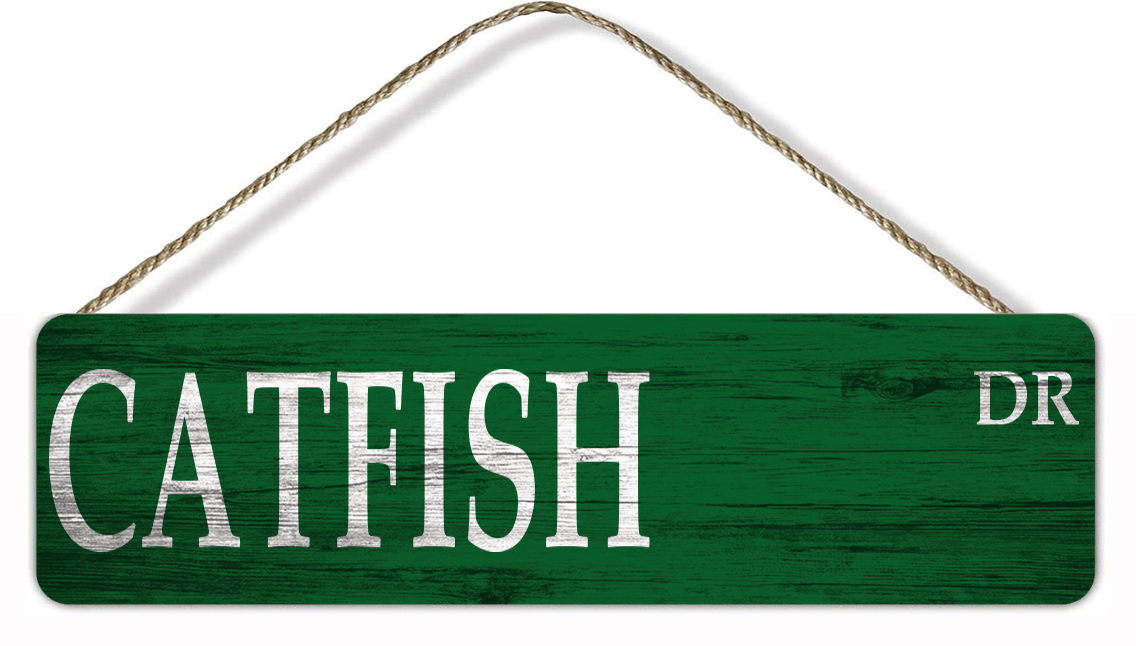 Catfish Street Signs Wooden Hanging Sign Plaque With Rope Wall Decor ...