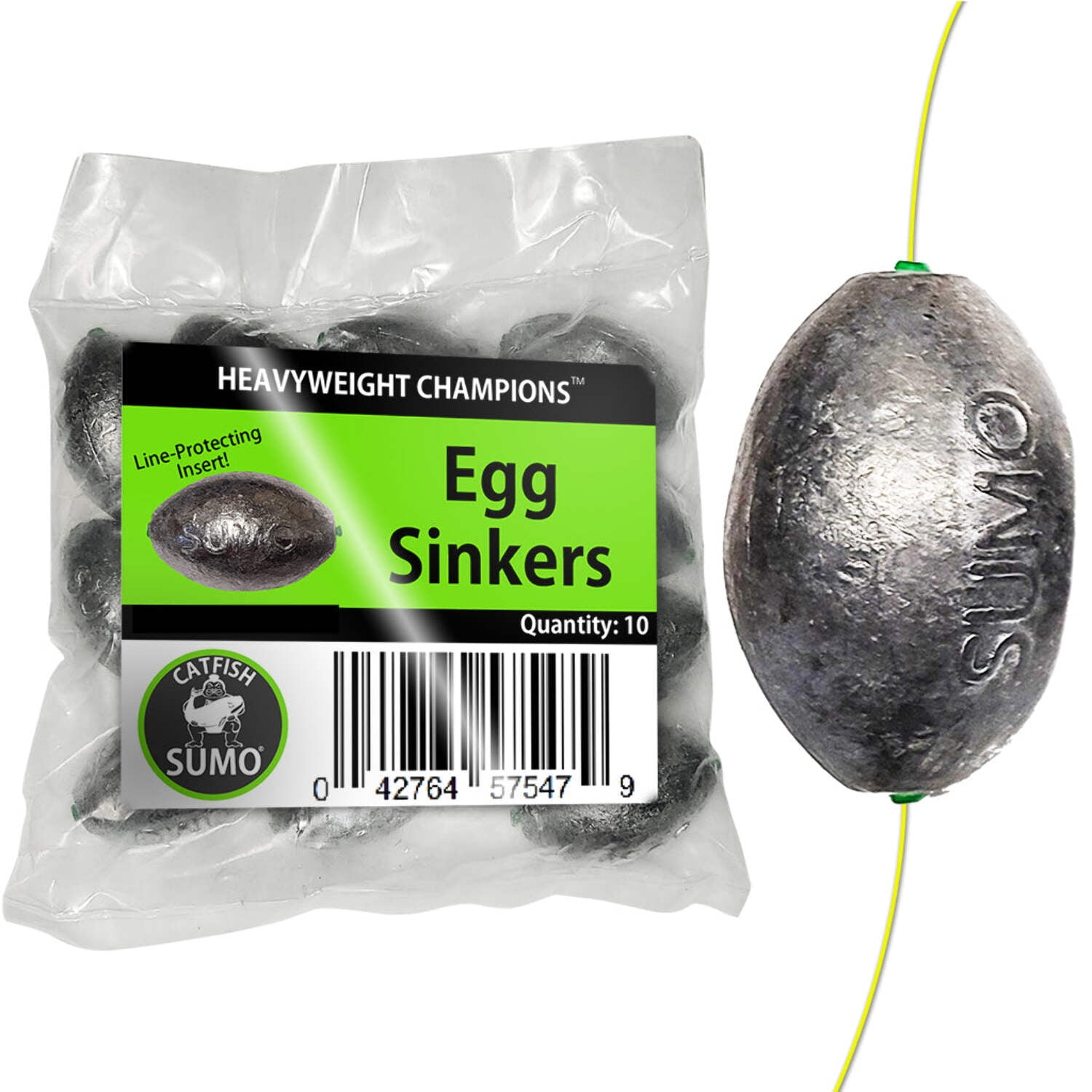 Catfish Sumo 10 Pack 1 oz Egg Lead Sinker Fishing Weights with Line ...