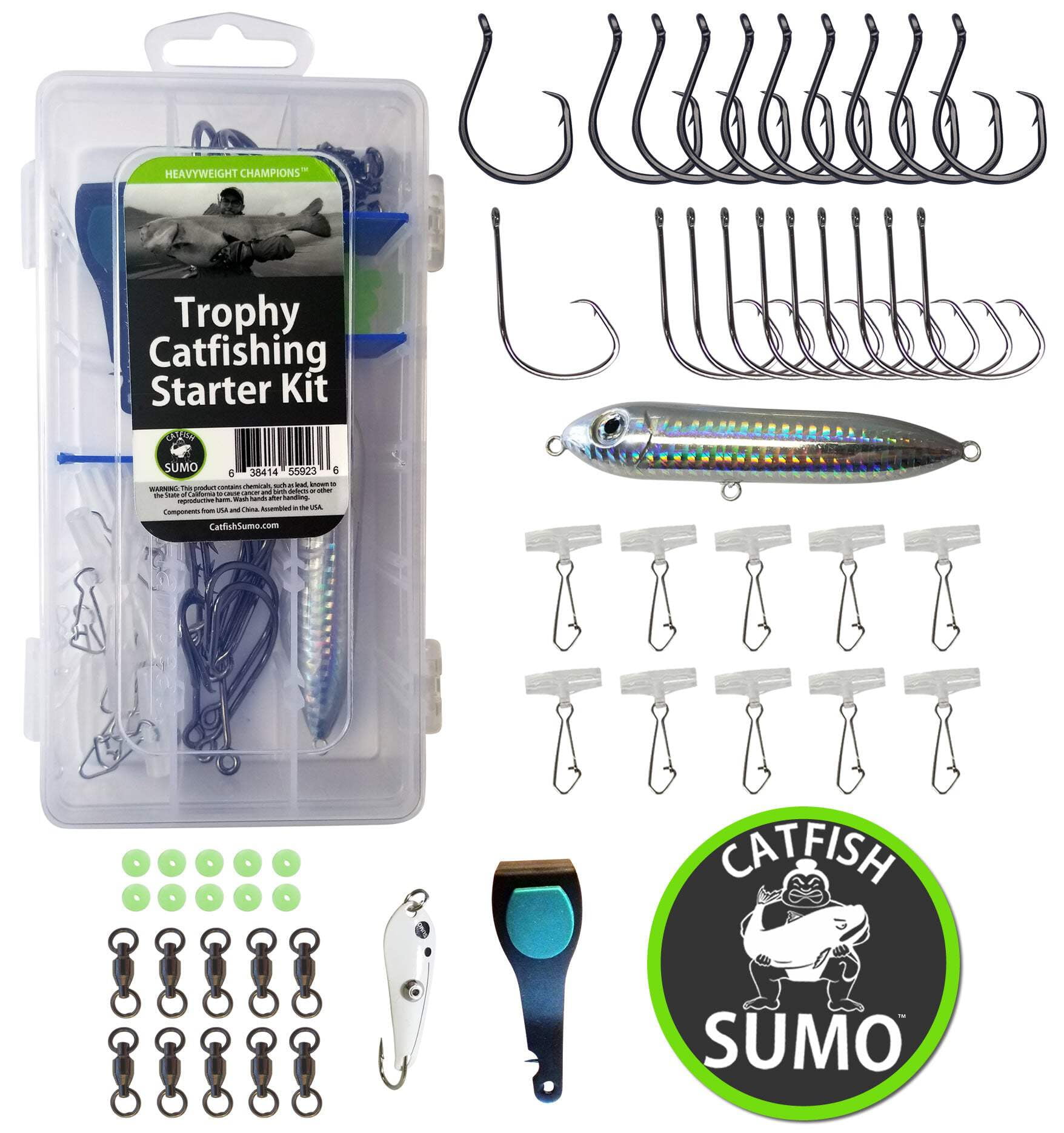 Catfish Lure Kit, 55 Pieces Includes Rubber Fish Bait, Hooks, Sliders ...