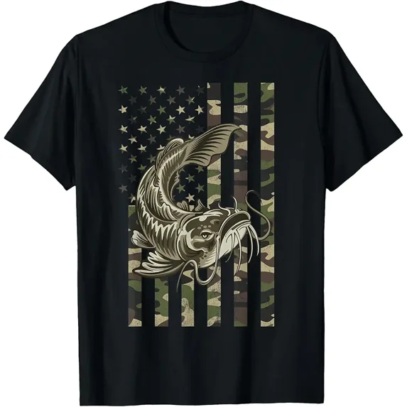 Catfishing, Camo American Flag with Catfish T-Shirt - Walmart.com