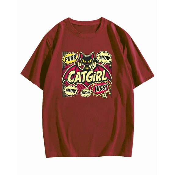 Catgirl Retro Cotton casual T-shirt - Walmart.com
