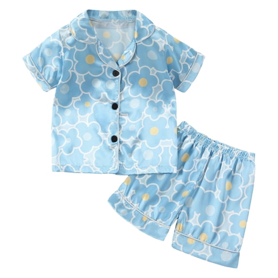 Cathalem 1-6Y Toddler Floral Silk Pajamas Short Sleeve Button-Up Top ...
