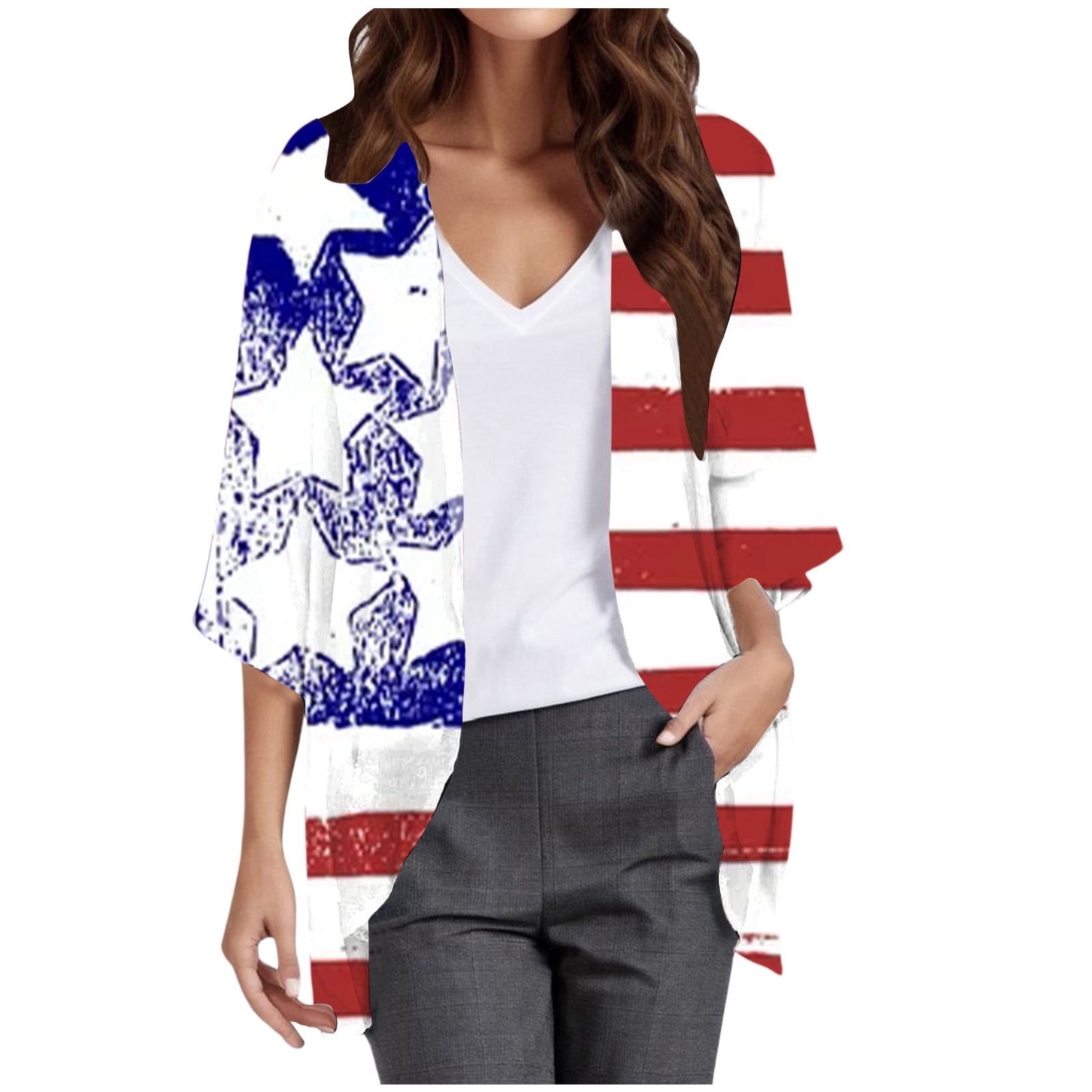 Cathalem 4th of July Women's American Flag Print Kimono Cover Up Tops ...
