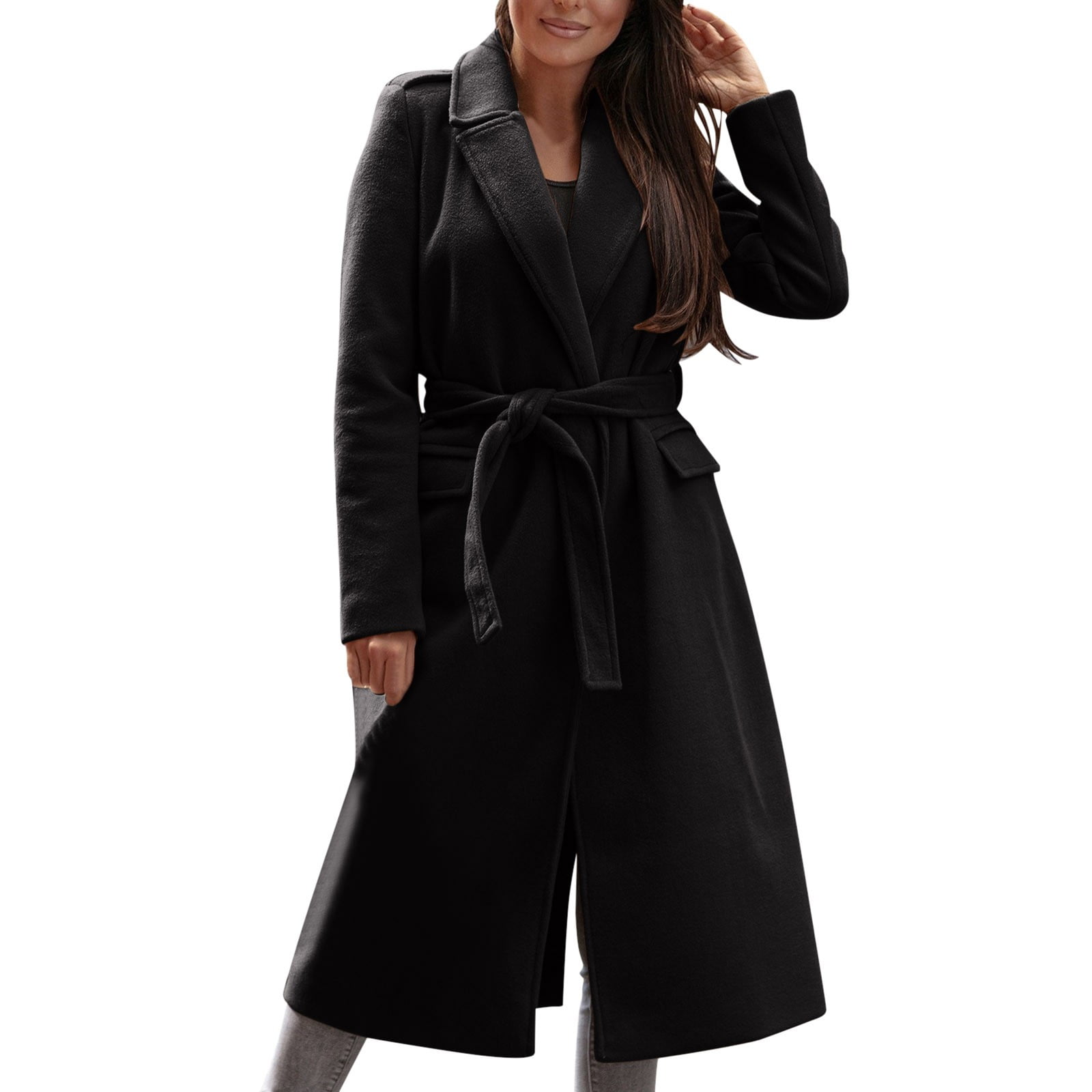 Cathalem Adult Outerwear Female Coats Double Wool Coat Long Sleeve V